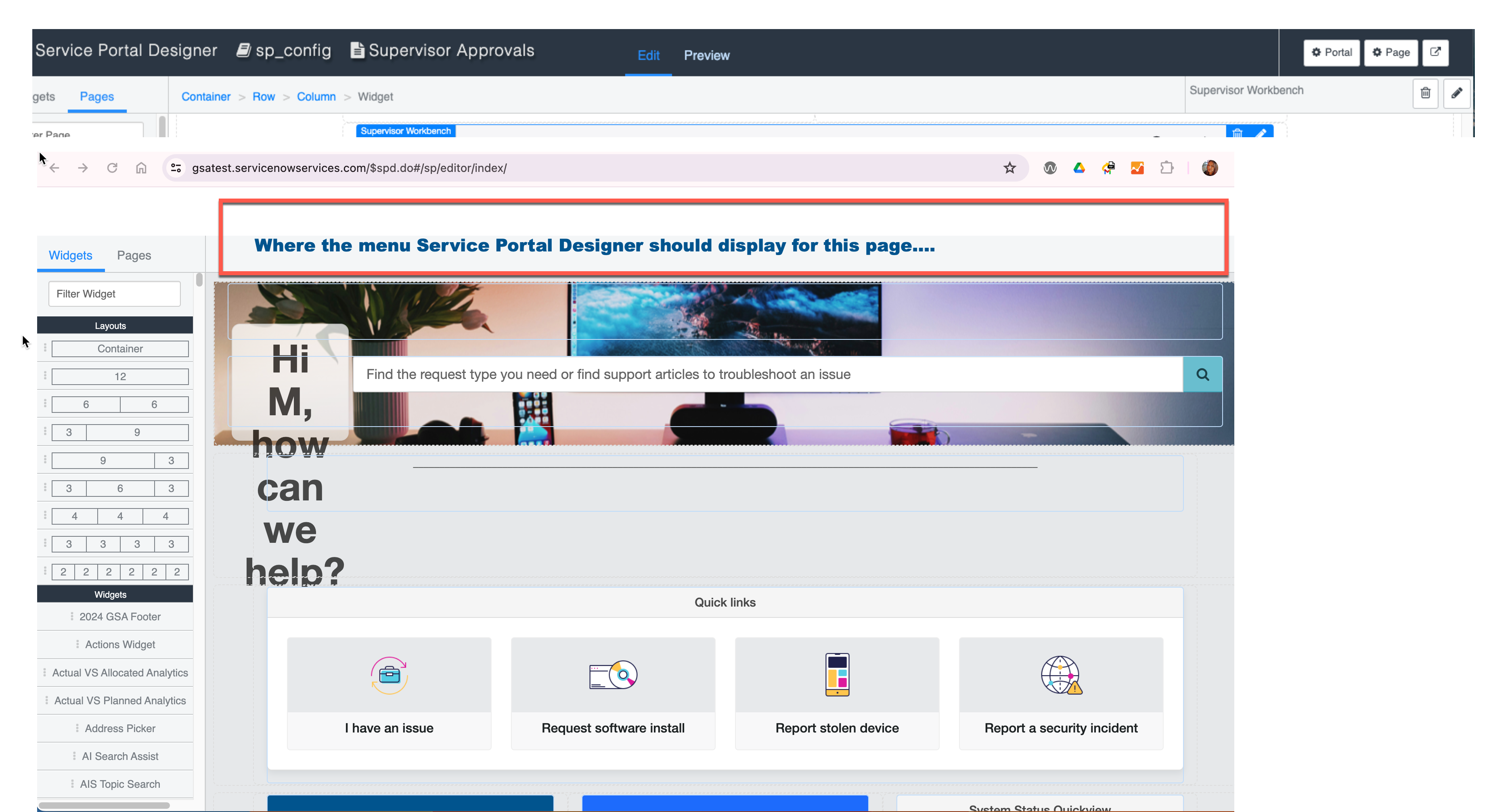 Service Portal Designer menu disappearing on one p... - ServiceNow Community